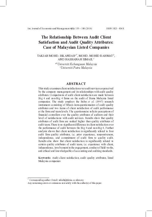 (PDF) The Relationship Between Audit Client Satisfaction and Audit ...