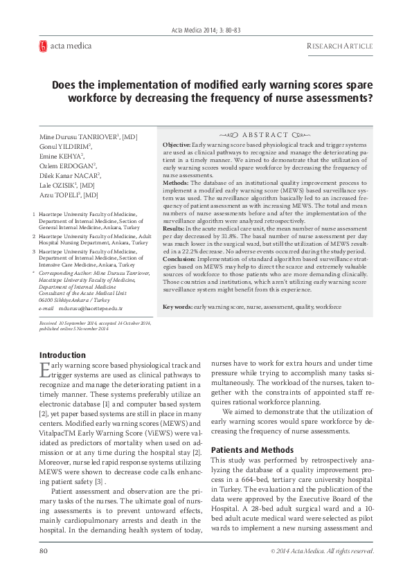 (PDF) Does the implementation of modified early warning scores spare ...