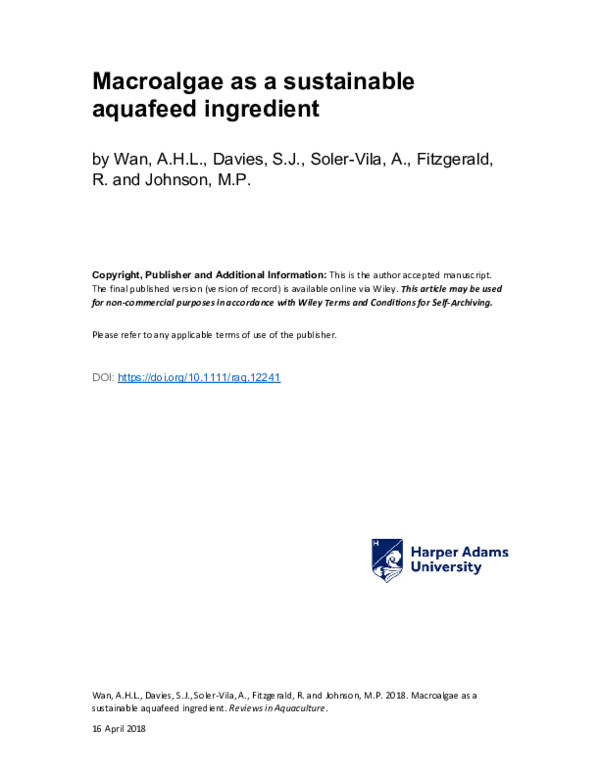 (PDF) Macroalgae as a sustainable aquafeed ingredient