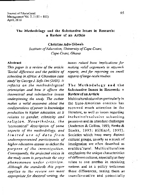 (PDF) The methodology and the substantive issues in research: A review ...