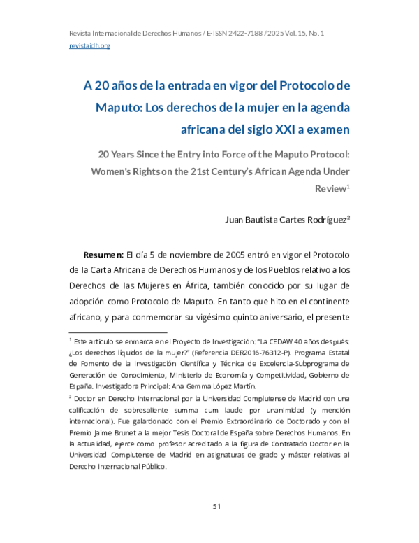 (PDF) A 20 años de la entrada en vigor del Protocolo de Maputo: Los ...
