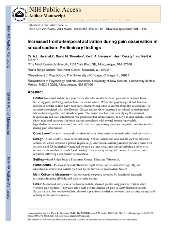 (PDF) Increased Frontotemporal Activation During Pain Observation in ...