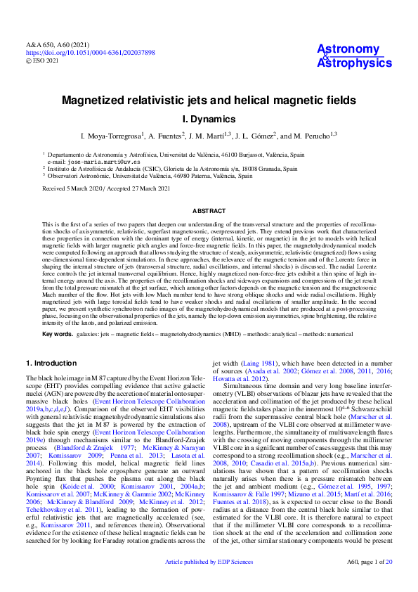 (PDF) Magnetized relativistic jets and helical magnetic fields