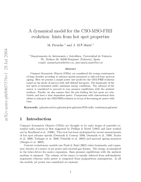 (PDF) A dynamical model for the CSO-MSO-FRII evolution: hints from hot ...