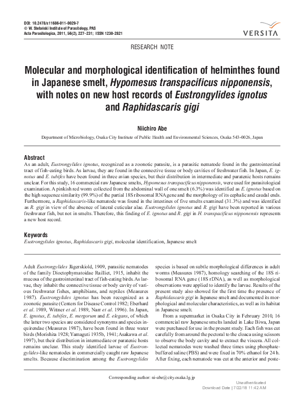 (PDF) Molecular and morphological identification of helminthes found in ...