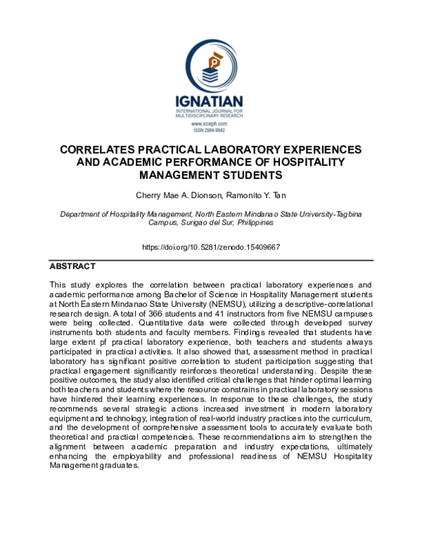 (PDF) CORRELATES PRACTICAL LABORATORY EXPERIENCES AND ACADEMIC ...