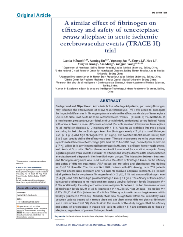 (PDF) A similar effect of fibrinogen on efficacy and safety of ...