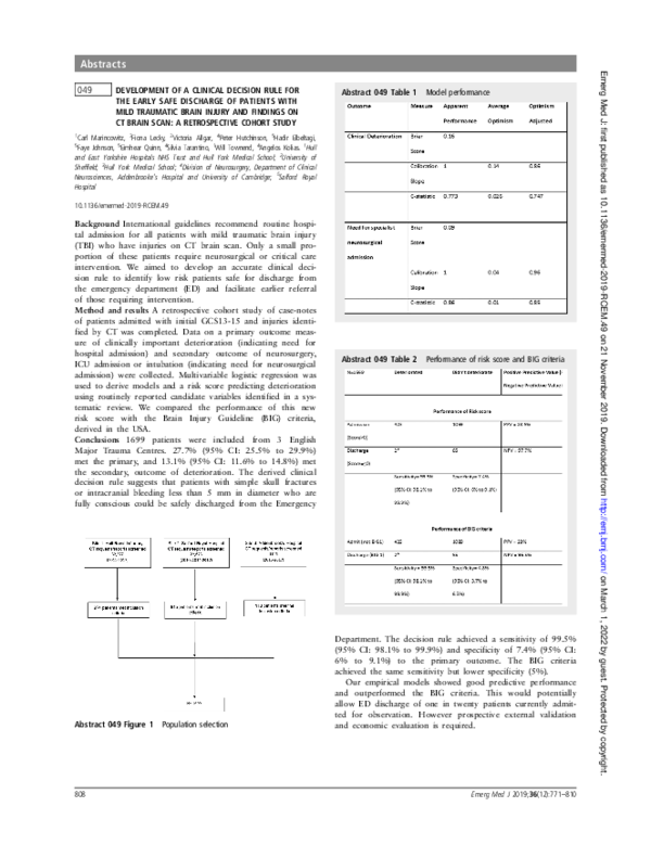(PDF) 049 Development of a clinical decision rule for the early safe discharge of patients with ...