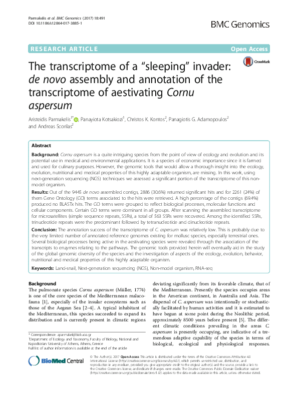 (PDF) The transcriptome of a “sleeping” invader: de novo assembly and ...