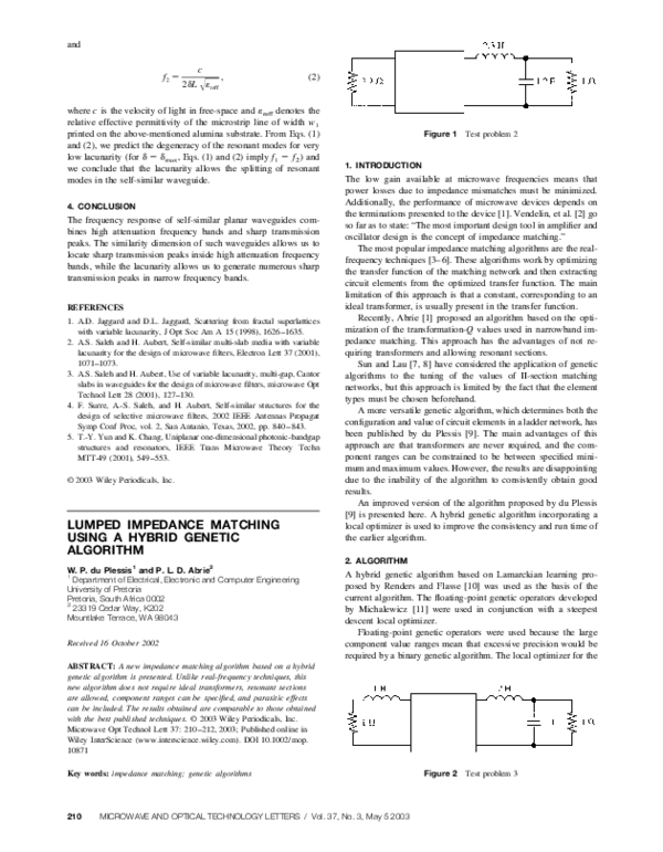 (PDF) Lumped impedance matching using a hybrid genetic algorithm