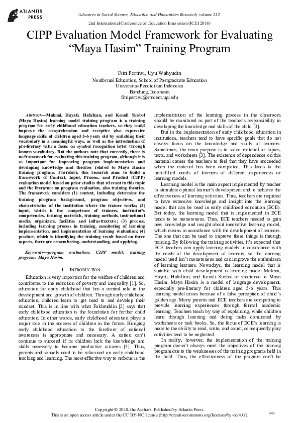 (PDF) CIPP Evaluation Model Framework for Evaluating “Maya Hasim ...