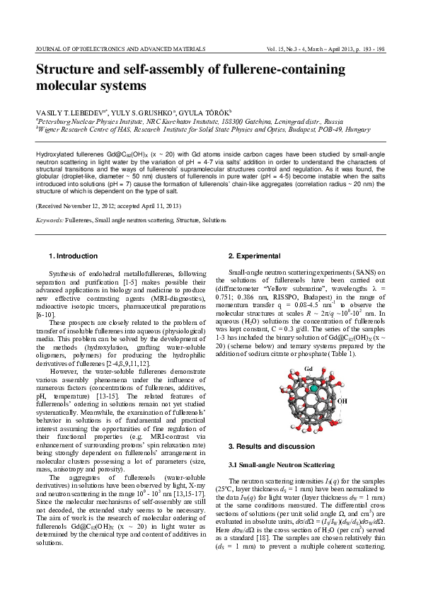 (PDF) Structure and self-assembly of fullerene-containing molecular systems
