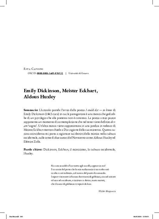 (PDF) Emily Dickinson, Meister Eckhart, Aldous Huxley