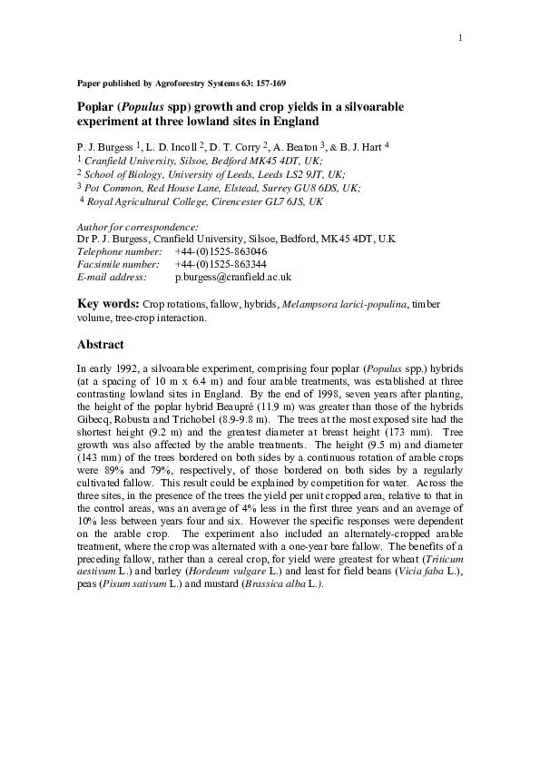 (PDF) Poplar (Populus spp) growth and crop yields in a silvoarable ...
