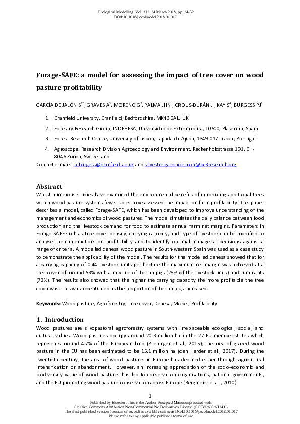 (PDF) Forage-SAFE: a model for assessing the impact of tree cover on ...