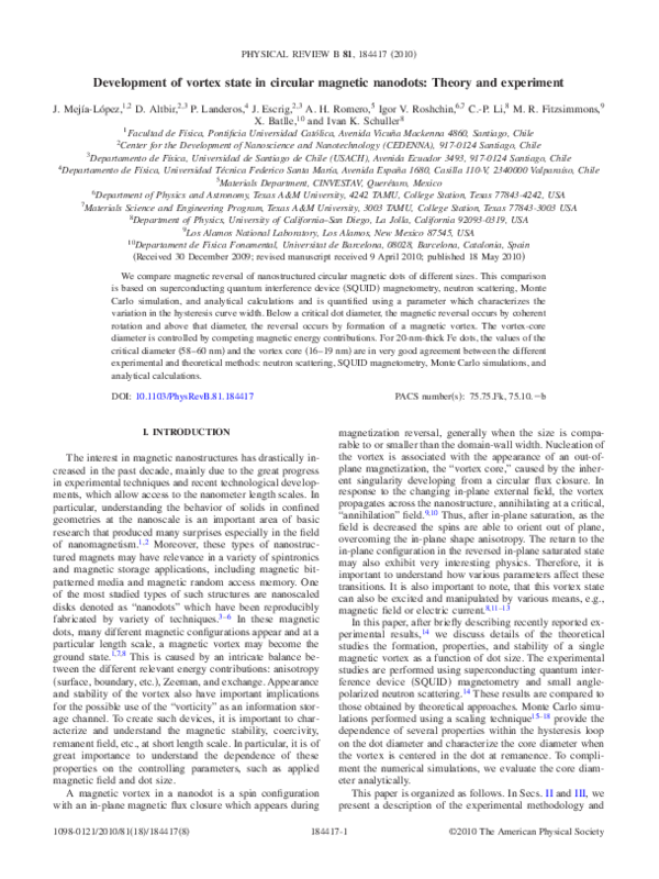(PDF) Development of vortex state in circular magnetic nanodots: Theory ...