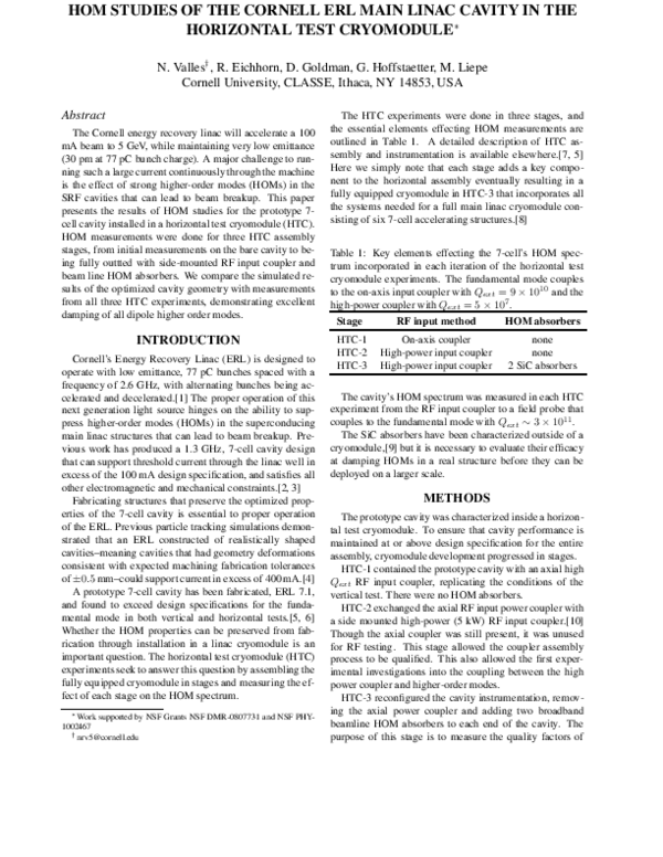 (PDF) HOM Studies of the Cornell ERL Main Linac Cavity in the ...