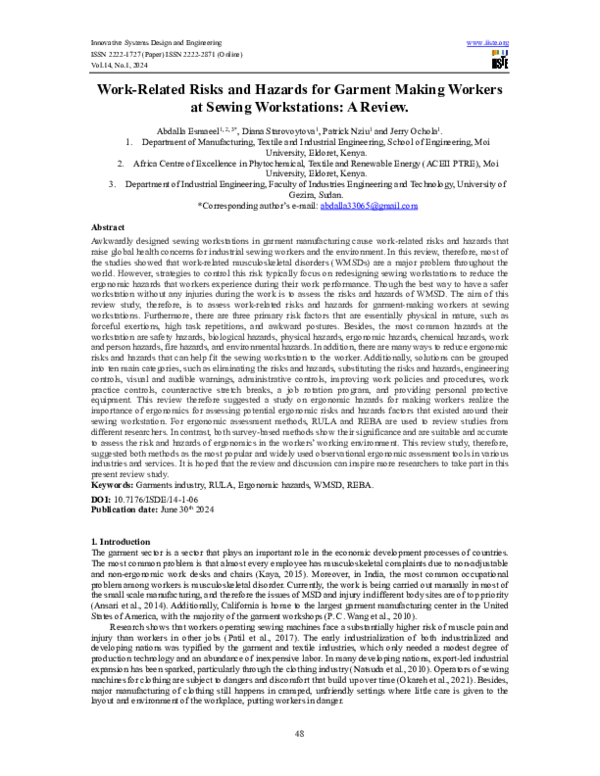 (PDF) Work-Related Risks and Hazards for Garment Making Workers at ...