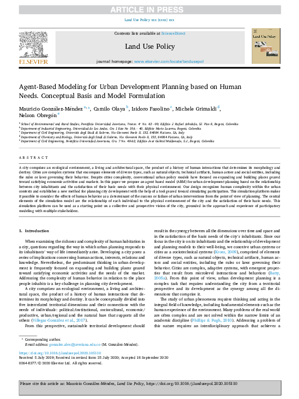 (PDF) Agent-Based Modeling for Urban Development Planning based on Human Needs. Conceptual Basis ...