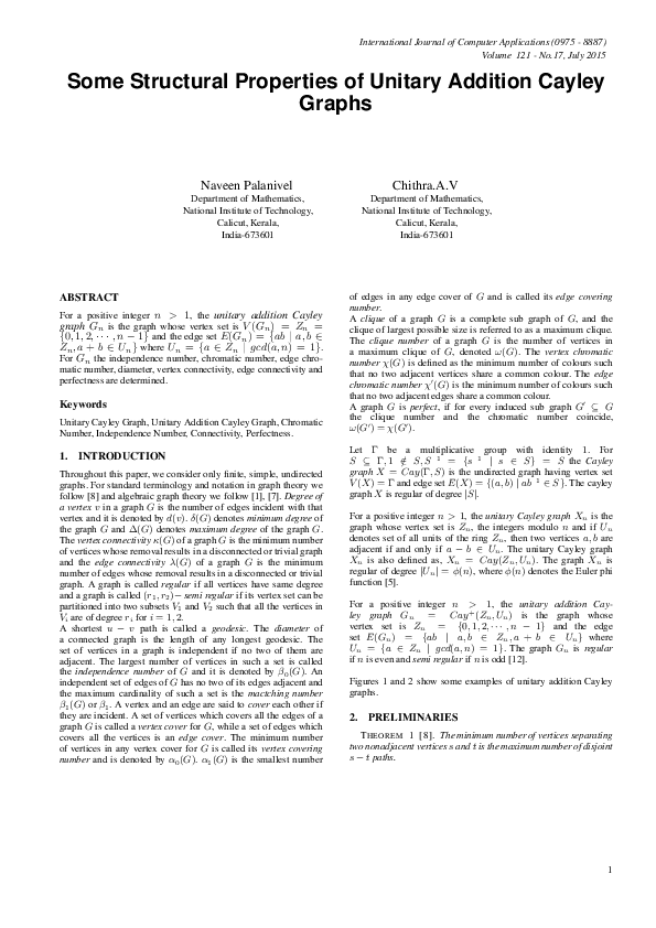 (PDF) Some Structural Properties of Unitary Addition Cayley Graphs