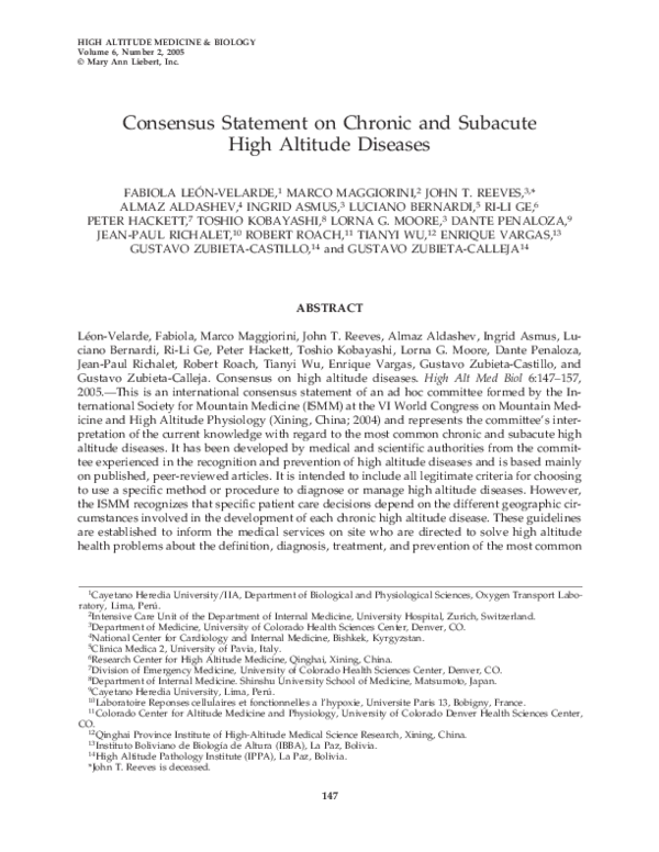 (PDF) Consensus Statement on Chronic and Subacute High Altitude Diseases