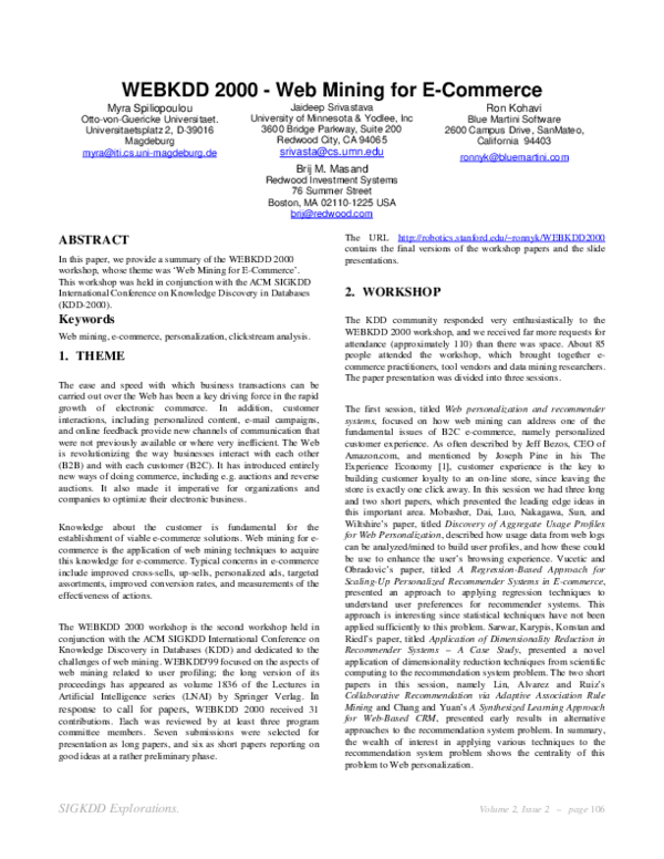 (PDF) WEBKDD 2000 - Web Mining for E-Commerce