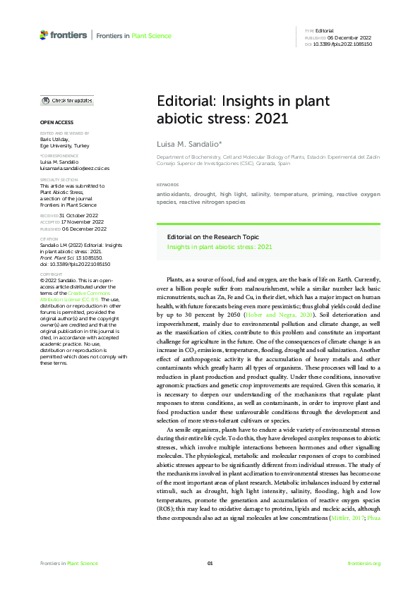 (PDF) Editorial: Insights in plant abiotic stress: 2021