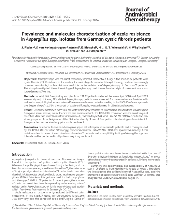 (PDF) Prevalence and molecular characterization of azole resistance in ...