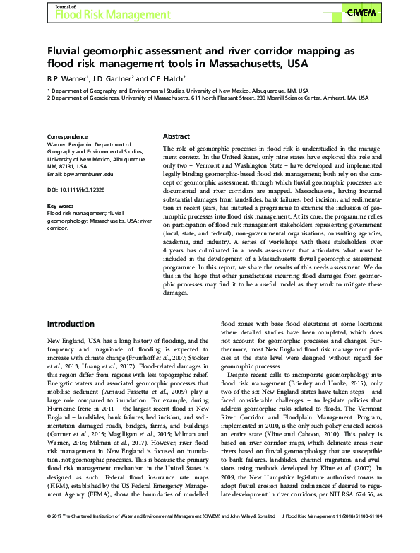 (PDF) Fluvial geomorphic assessment and river corridor mapping as flood risk management tools in ...