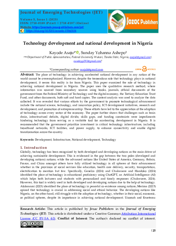 (PDF) Technology development and national development in Nigeria