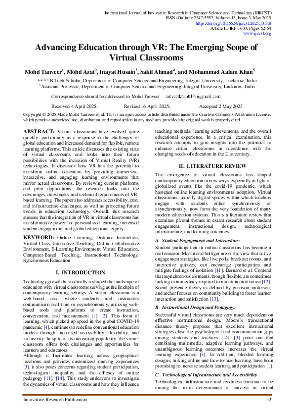 (PDF) Advancing Education through VR: The Emerging Scope of Virtual ...