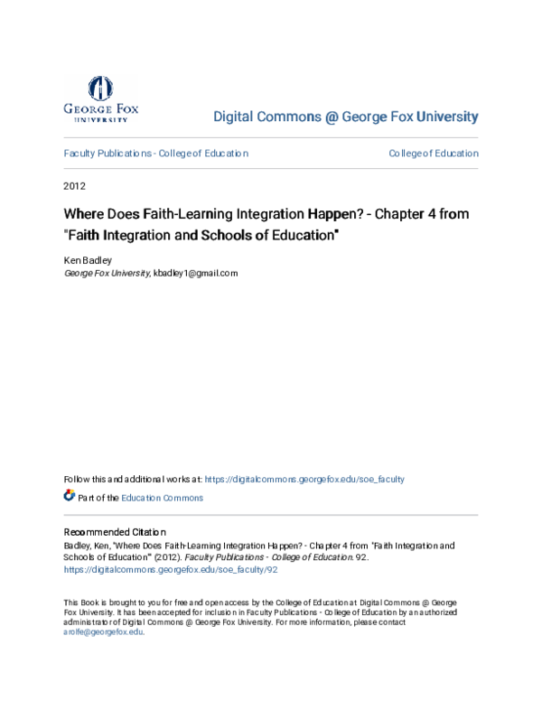 (PDF) Where Does Faith-Learning Integration Happen? - Chapter 4 from ...