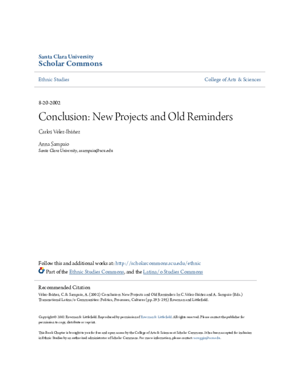 (PDF) Conclusion: New Projects and Old Reminders