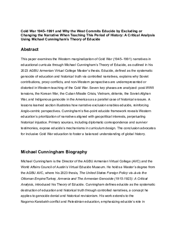 (PDF) Michael Cunningham Cold War Educide