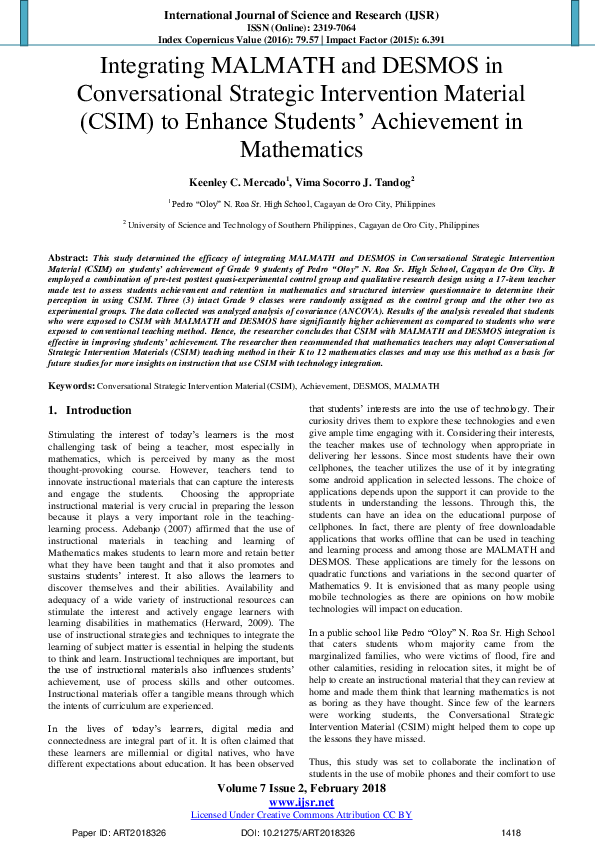 (PDF) Integrating MALMATH and DESMOS in Conversational Strategic ...
