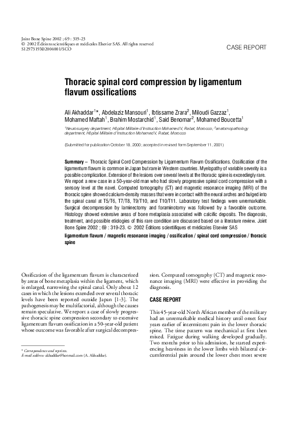 (PDF) Thoracic spinal cord compression by ligamentum flavum ossifications