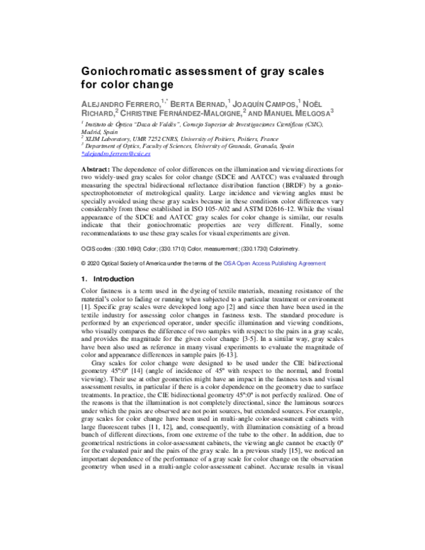 (PDF) Goniochromatic assessment of gray scales for color change