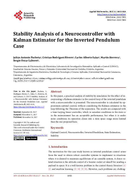 (PDF) Stability Analysis of a Neurocontroller with Kalman Estimator for ...