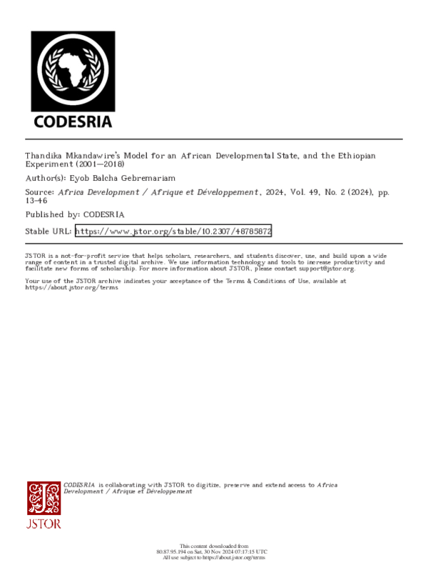 (PDF) Thandika Mkandawire's Model for an African Developmental State ...