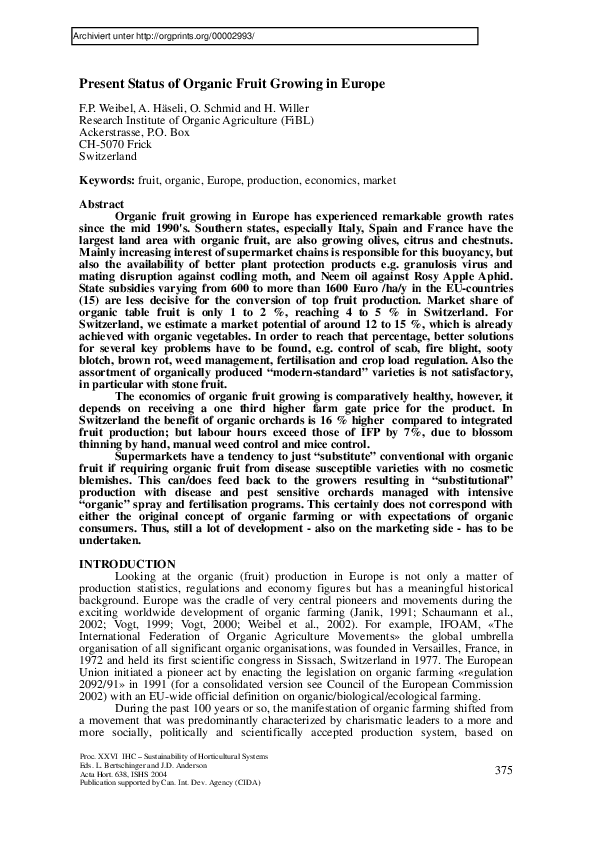 (PDF) Present Status of Organic Fruit Growing in Europe