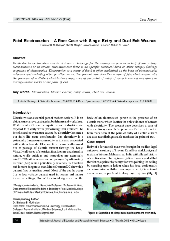 (PDF) Fatal Electrocution-A Rare Case with Single Entry and Dual Exit ...