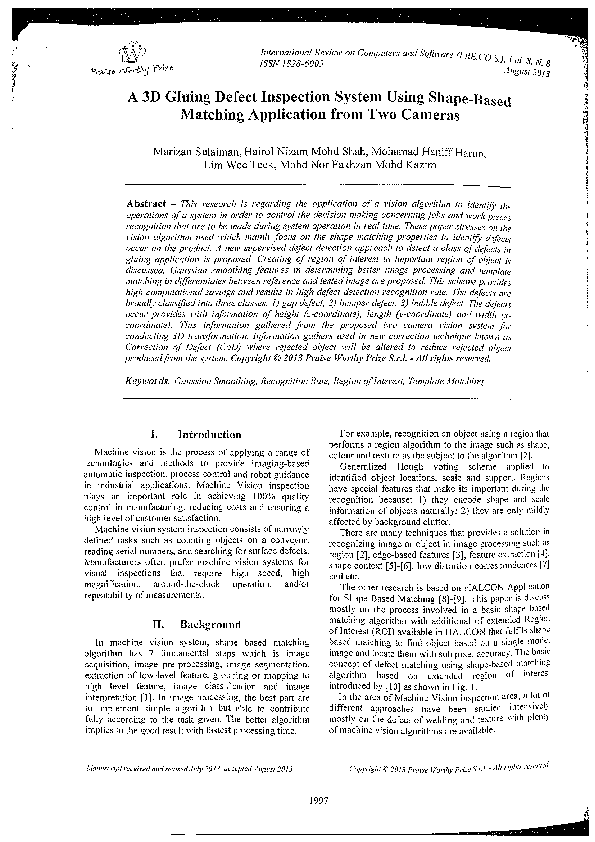 (PDF) A 3D Gluing Defect Inspection System Using Shape-Based Matching Application from Two Cameras