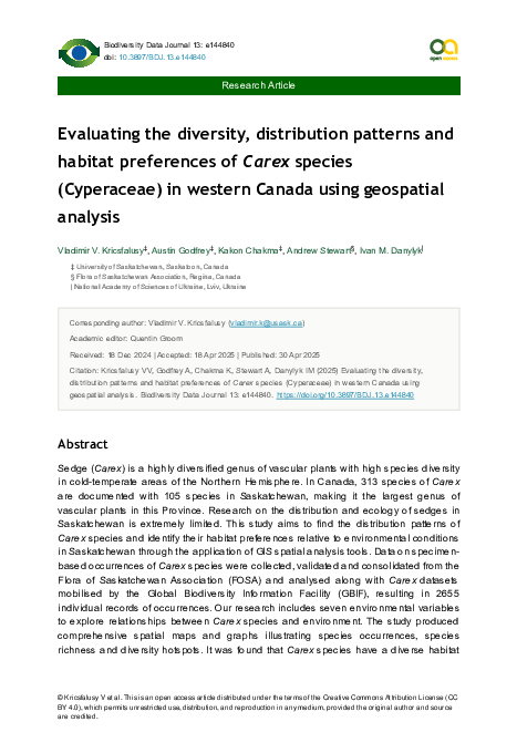 (PDF) Evaluating the diversity, distribution patterns and habitat preferences of Carex species ...
