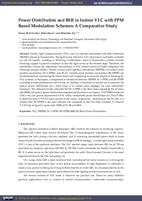 Pdf Power Distribution And Ber In Indoor Vlc With Ppm Based Modulation Schemes A Comparative