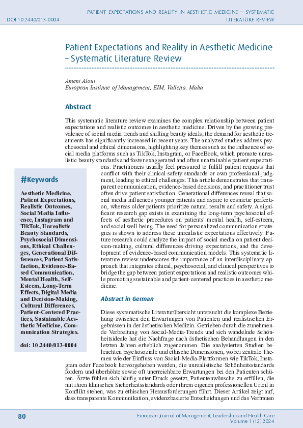 (PDF) Patient Expectations and Reality in Aesthetic Medicine ...