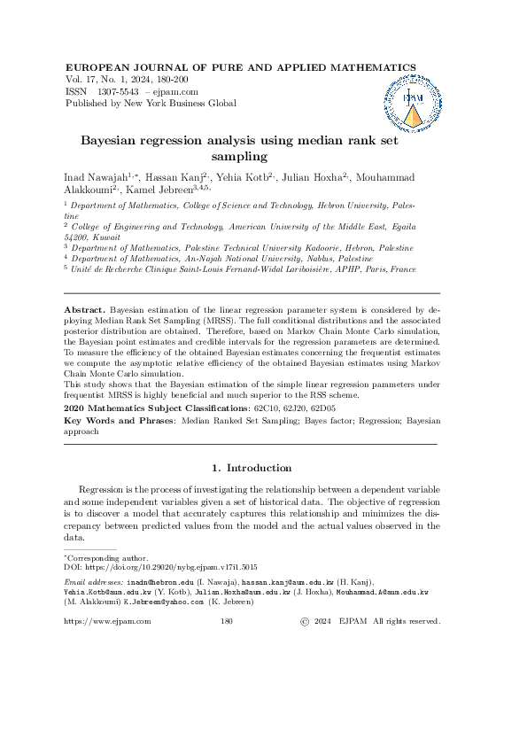 (PDF) Bayesian Regression Analysis using Median Rank Set Sampling