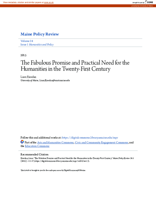(PDF) The Fabulous Promise and Practical Need for the Humanities in the ...
