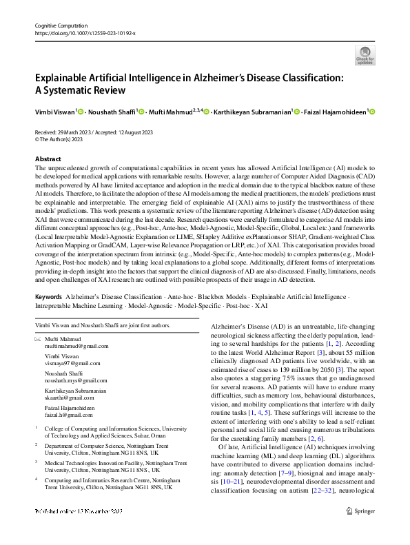 Pdf Explainable Artificial Intelligence In Alzheimer S Disease
