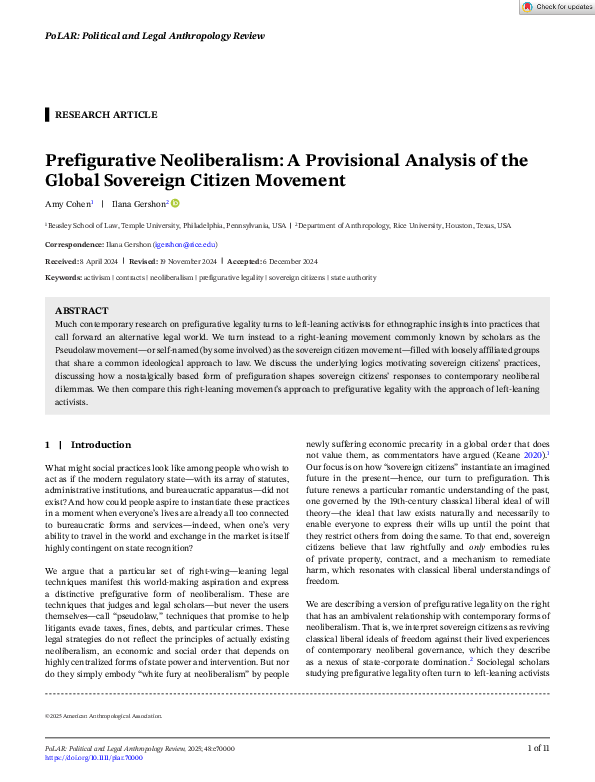 (PDF) Prefigurative Neoliberalism: A Provisional Analysis of the Global Sovereign Citizen Movement