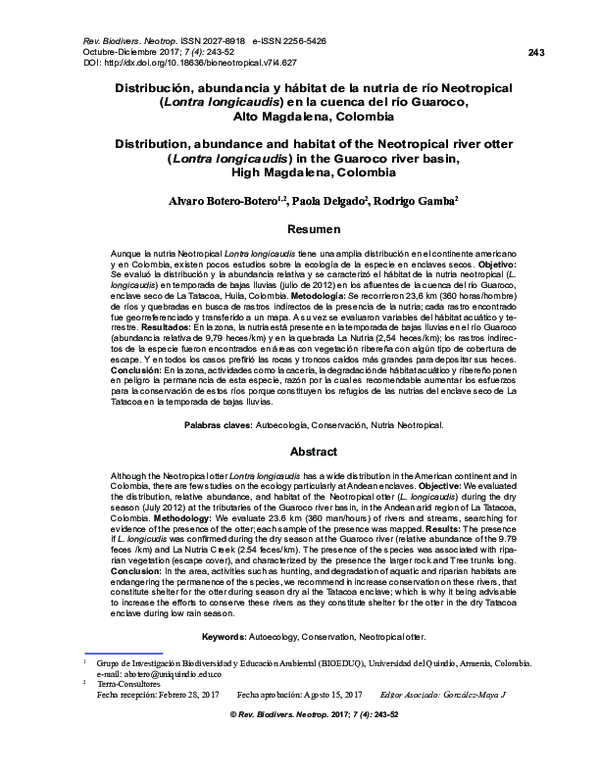 (PDF) Distribución, abundancia y hábitat de la nutria de río ...